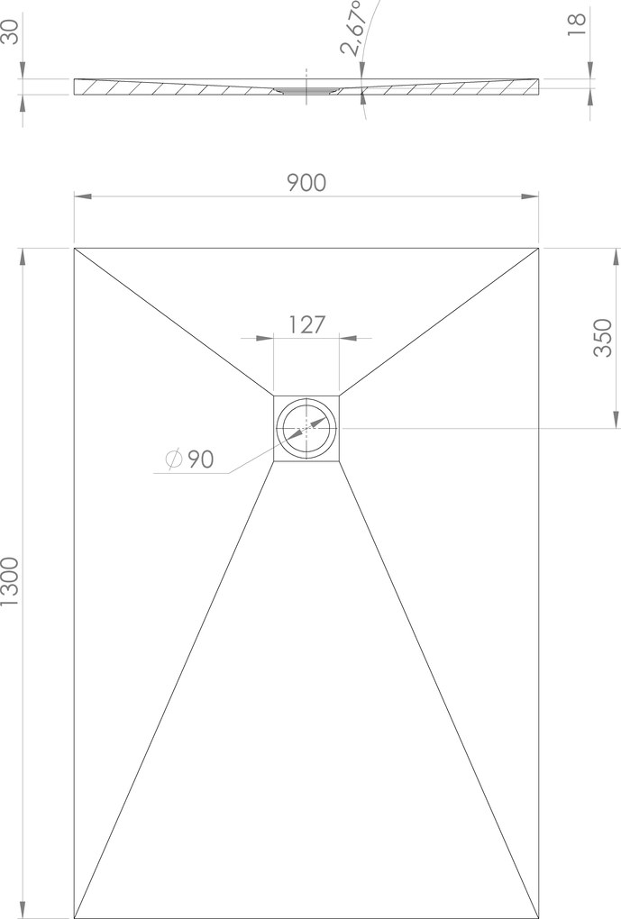 Polysan Treneca sprchová vanička z litého mramoru 130 x 90 cm s možností úpravy rozměru černá mat 84308.21