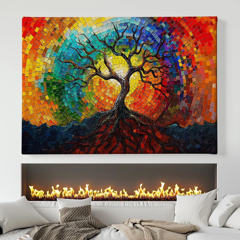 Obraz na plátně - Strom života Sluneční mozaika FeelHappy.cz Velikost obrazu: 210 x 140 cm