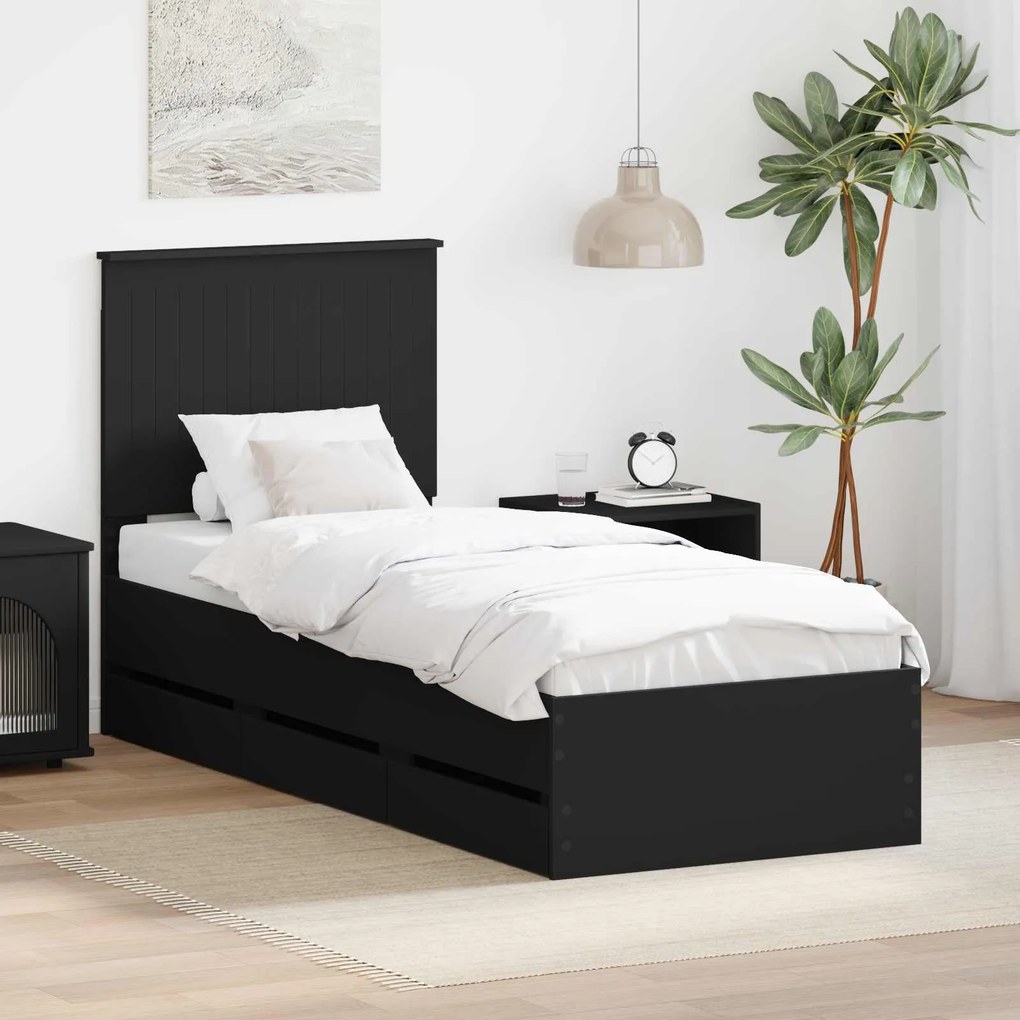 Rám postele se zásuvkou Černá 75 x 190 cm Inženýrské dřevo 3411167
