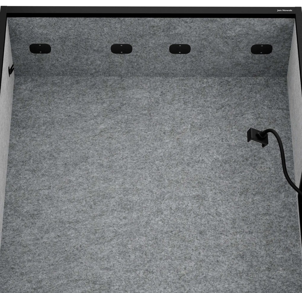 Skříň se sedákem a zónou ticha SALLY MentalBox, černá konstrukce, šedý sedák, 1850 x 1150 x 400 mm