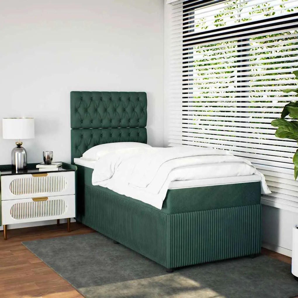 Box spring postel s matrací tmavě zelená 90x190 cm samet 3294523