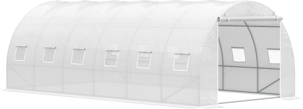 Zeleninový skleník Outsunny 6x3x2 m s rolovacím dveřmi, 12 síťovými okny, PE 140 g/m² a pozinkovanou ocelí pro pěstování rostlin a zeleniny | Aosom