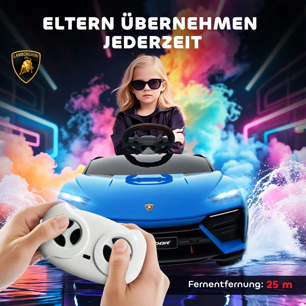 AIYAPLAY Dětské elektrické auto 12V Dětské auto s 2,4 GHz dálkovým ovládáním, 2 motory, klakson, LED, hudba, 101,5 x 49 x 43 cm, modrá