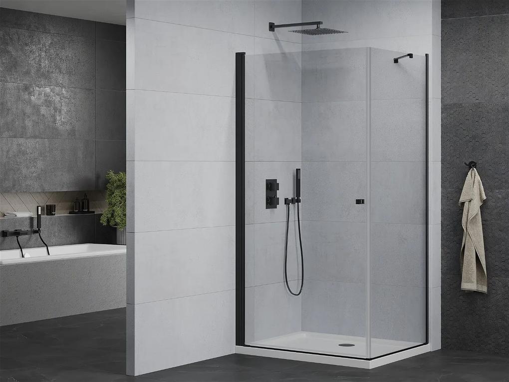 Mexen Pretoria, sprchový kout 80 (dveře) x 100 (stěna) cm, 6mm čiré sklo, černý profil + bílá sprchová vanička, 852-080-100-70-00-4010B