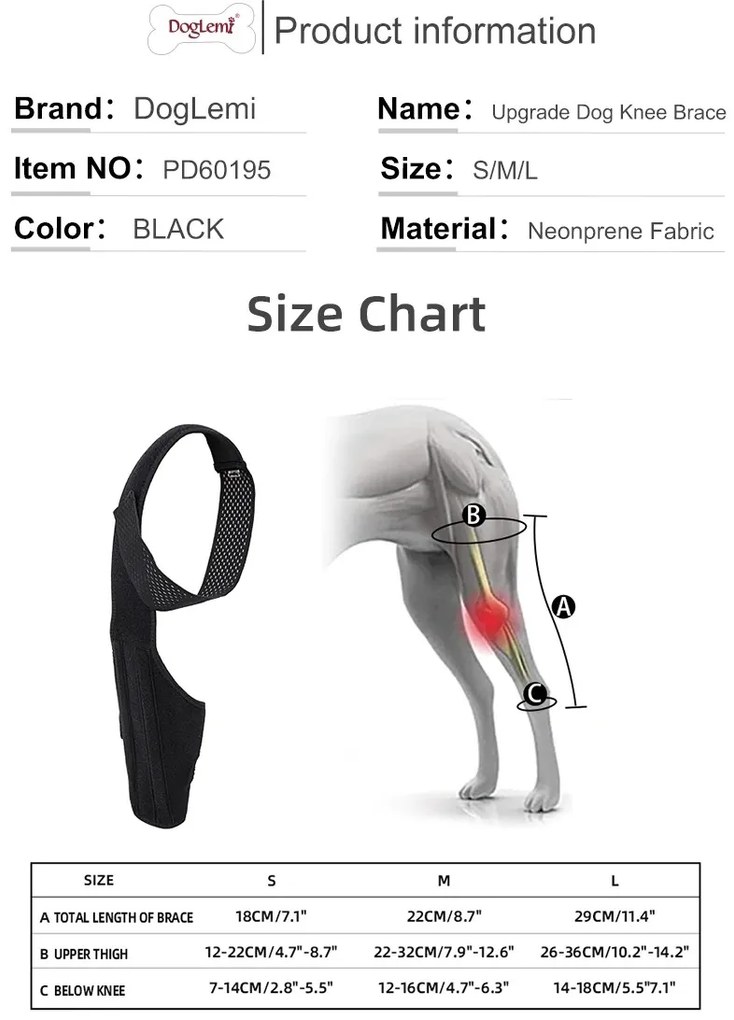PEPU Podpora kolen pro psa ortéza, Barvy a parametry M