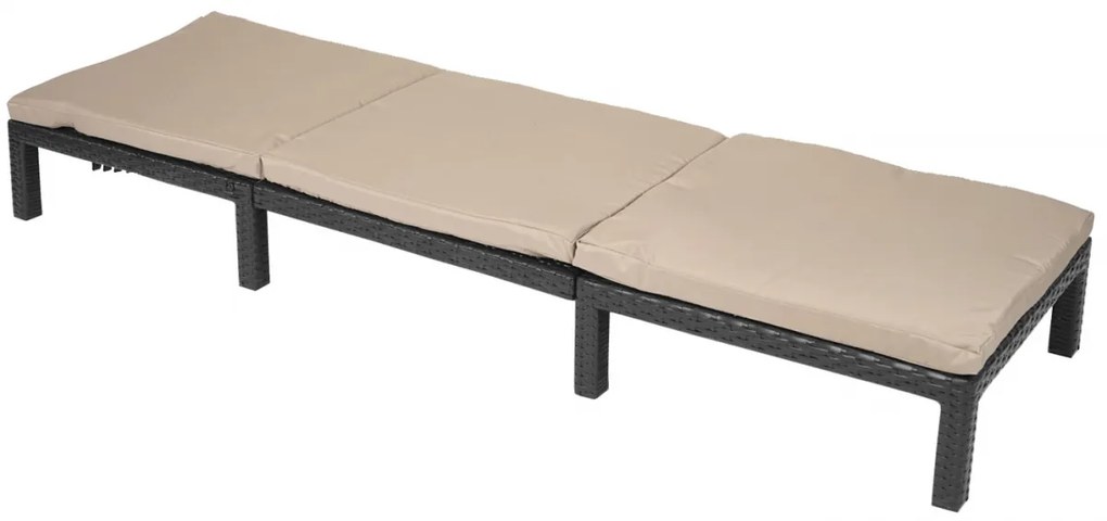 Zahradní lehátko HWC-A51 - polyratan, krémové polštáře basic 5cm - antracit