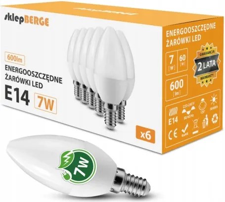6x LED žárovka E14 7W 580lm teplá bílá 3000k c37