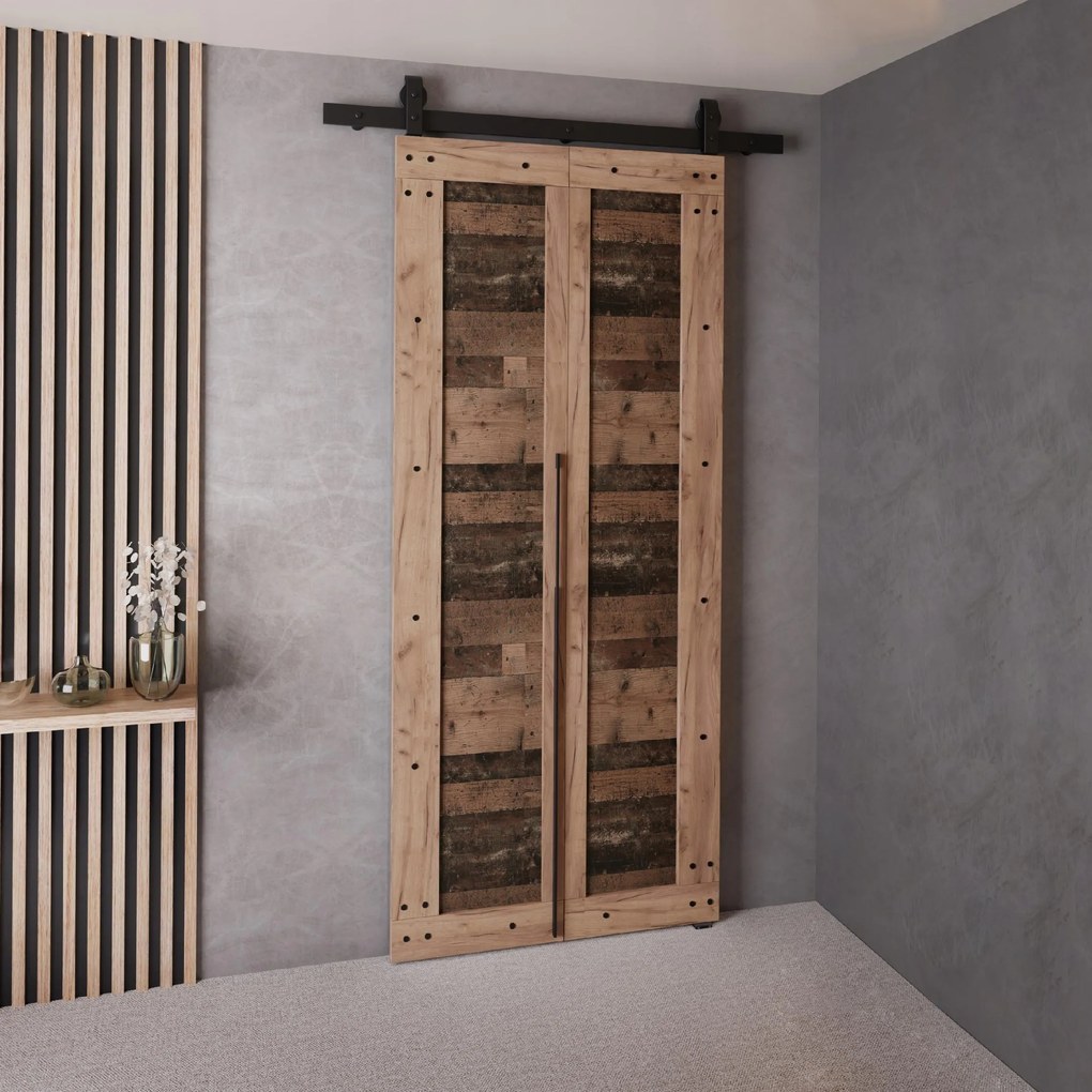 Skládací posuvné dveře QUDIO M2 dub Craft zlatý + Old Style 70