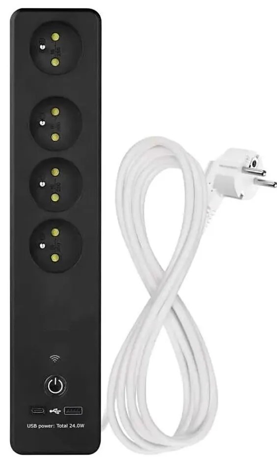 EMOS Chytrý prodluž. kabel s vypínačem GoSmart 4Z + 1xUSB-A + 1xUSB-C 2 m Wi-Fi Tuya P1412SM