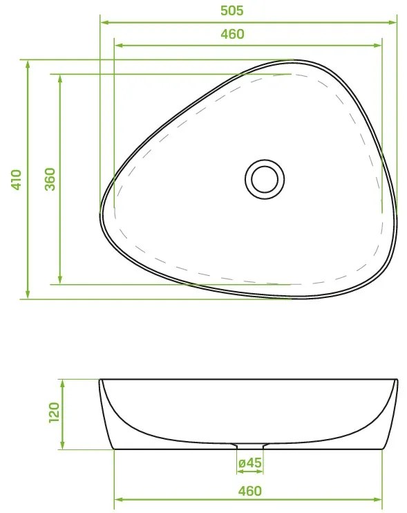 Laveo Laveo, asymetrické umyvadlo na desku 505x410x120 mm, bílá lesklá, LAV-VUA_6251