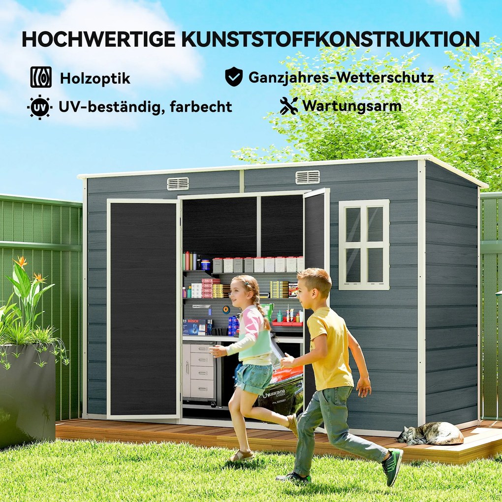 Outsunny zahradní domek 3,2 m² (303 × 123 × 197 cm) – plastový skladovací domek s okny, dvoukřídlými dveřmi, uzamykatelným větráním a podlahou ve vzh…