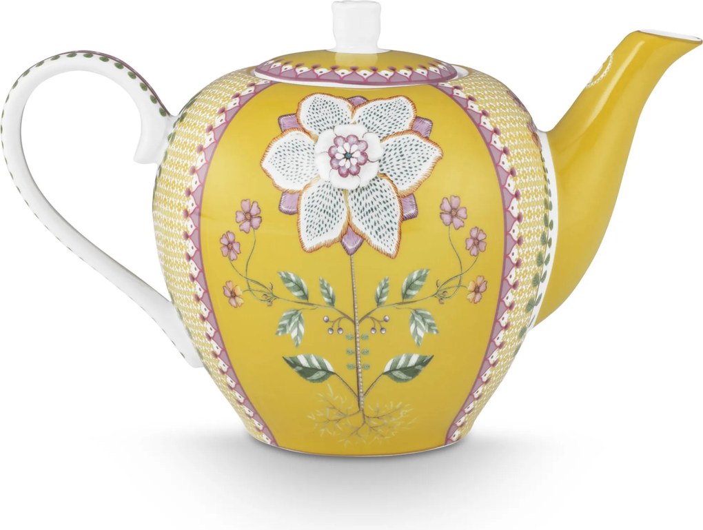 Pip Studio Lily &amp; Lotus čajová konvice 1,6l, žlutá (Porcelánová čajová konvice)