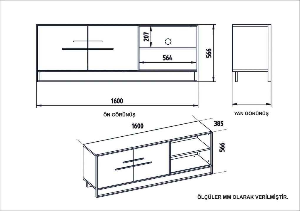 Hanah Home TV stolek Polka - White, Zlatá, Bílá