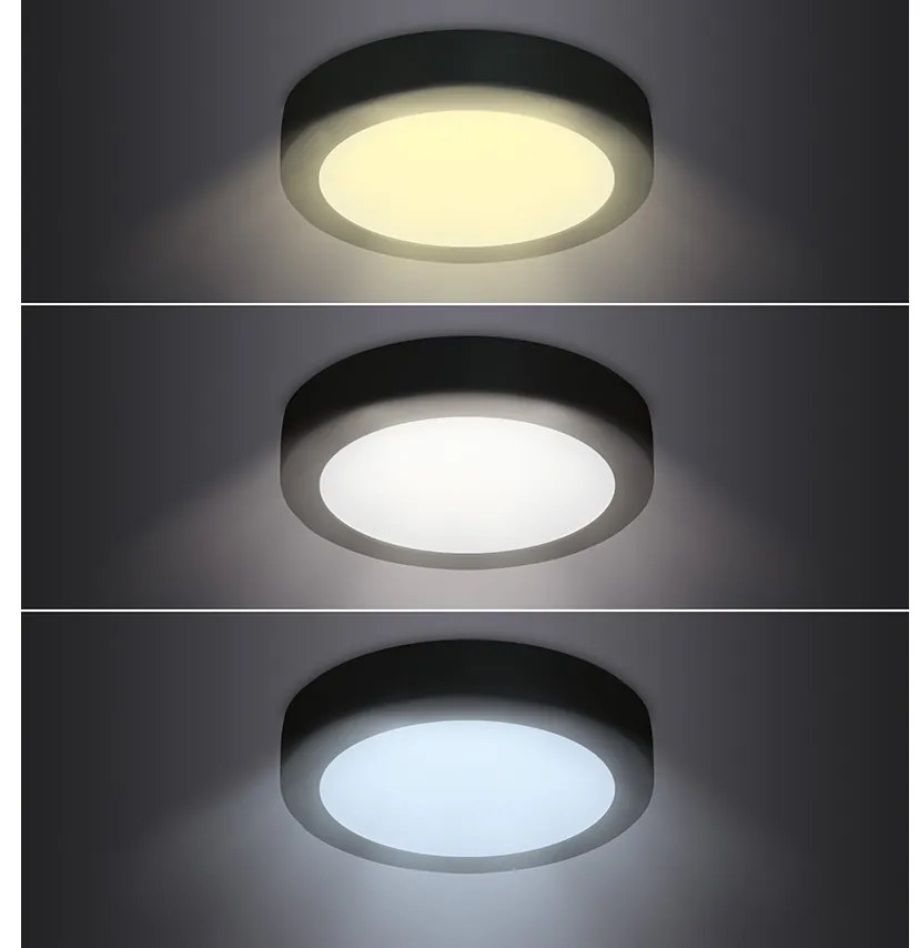 Solight LED mini panel CCT, přisazený, 24W, 1800lm, 3000K, 4000K, 6000K, kulatý, černá barva