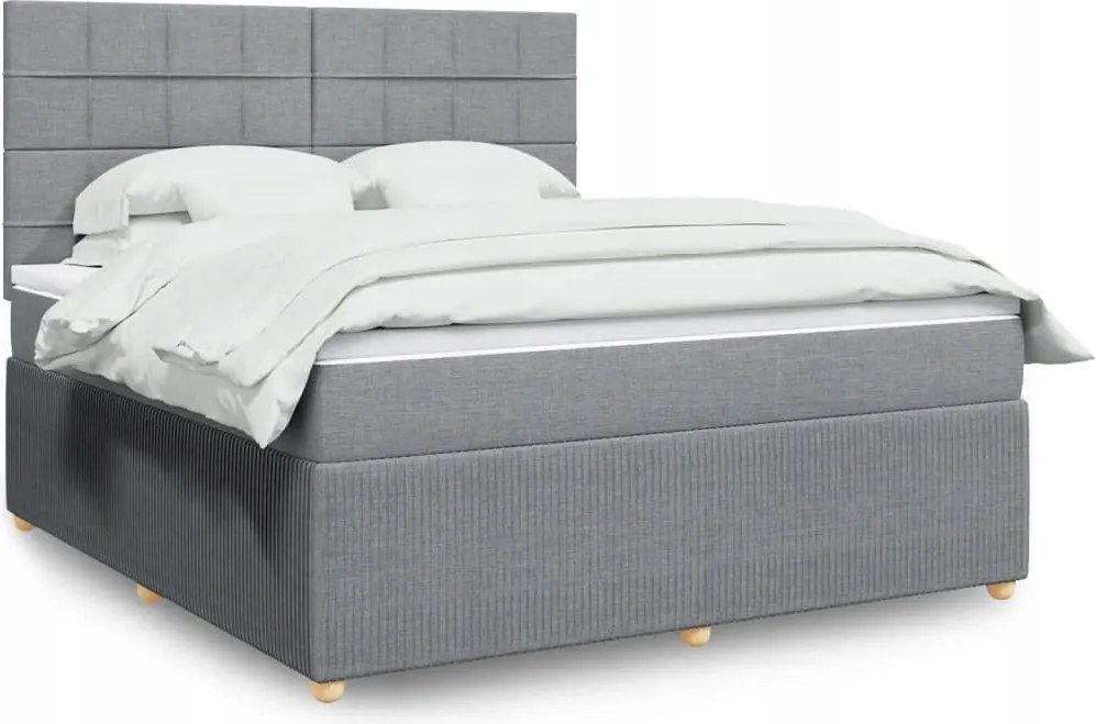 Box Spring Postel S Matrací Textil Světle Šedá Blok se čtverci 180 x 200