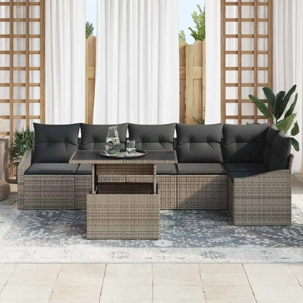 vidaXL Sada zahradních pohovek s polštářem s úložištěm 7 pcs Šedá [3357752]