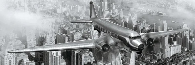 Dvoudílná vliesová fototapeta Letadlo nad New Yorkem, rozměr 375x150cm, MP-2-0006