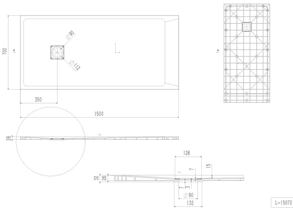 Erga Hyper, SMC sprchová vanička 150x70x2, 6 cm + sifon, bílá matná, ERG-V06-SMC-7015S-WH