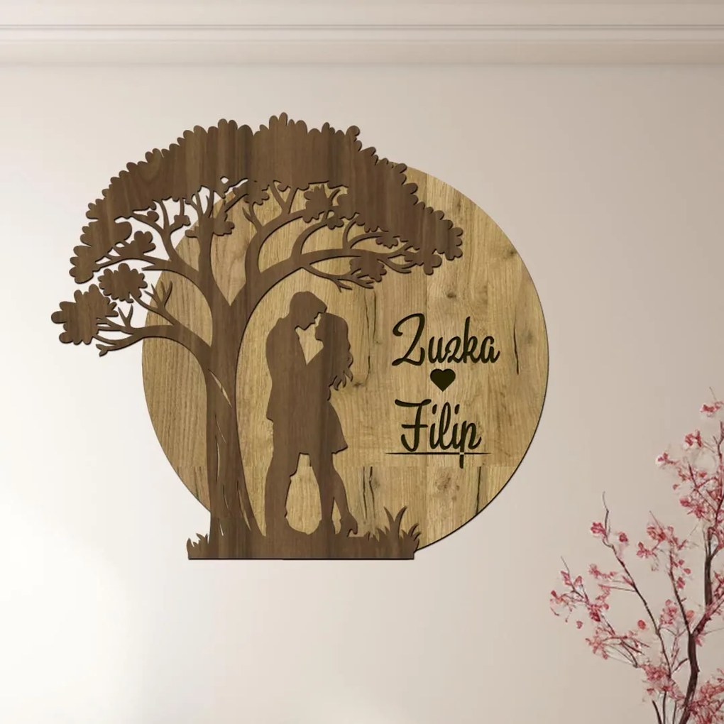 dřevo života Dřevěná dekorace na zeď ZAMILOVÁNÍ - personalizovaný text Zvolte rozměr (cm): 60x53, Zvolte barvu dekoru: Dub Sonoma-Wenge