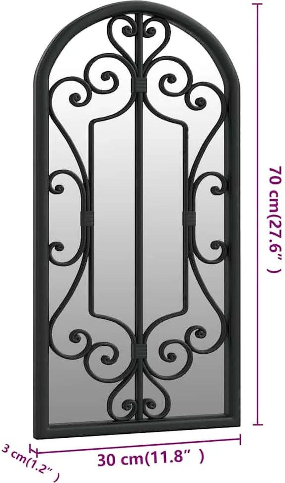 Zahradní zrcadlo černé 70 x 30 cm železo do exteriéru 318376