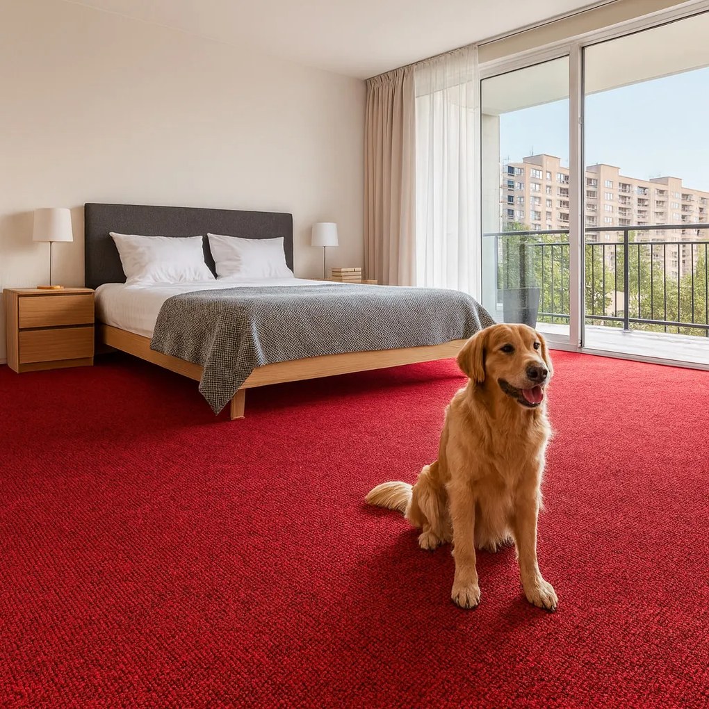 Ideal, Metrážový koberec Efekt 5180, na míru, šíře 5m, červená, filc, chodba / předsíň