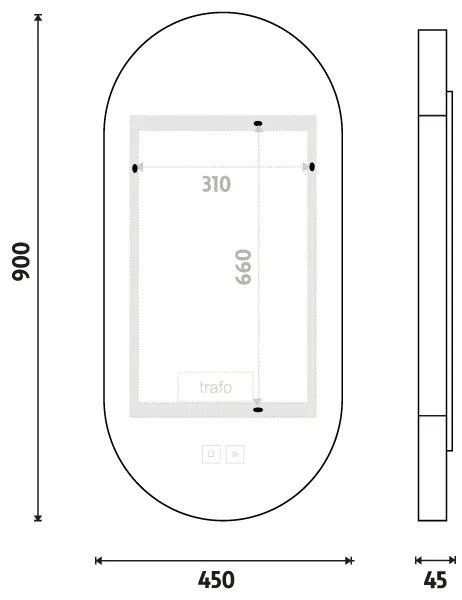 Nimco Bílé LED zrcadlo 450x900 se dvěma dotykovými senzory - ZPB 32003LVX-05
