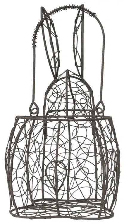Hnědý dekorační drátěný košík ve tvaru králíka – 26x15x28 cm