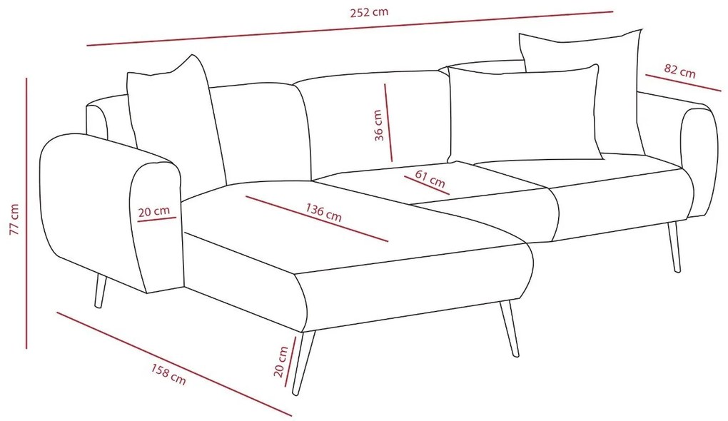 Hanah Home Rohová pohovka SIDE šedá levá 252 cm