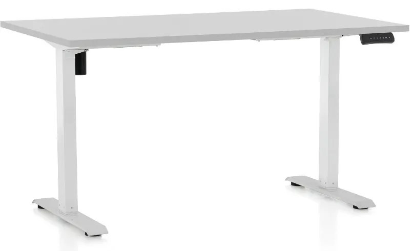 Výškově nastavitelný stůl OfficeTech B, 120 x 80 cm, bílá podnož, světle šedá
