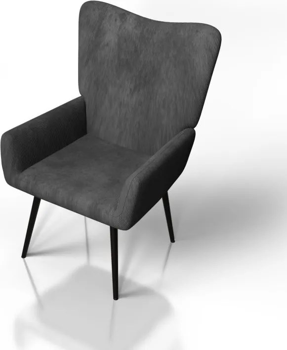 Křeslo ušák, šedý manšestr, 95 × 68 × 73 cm