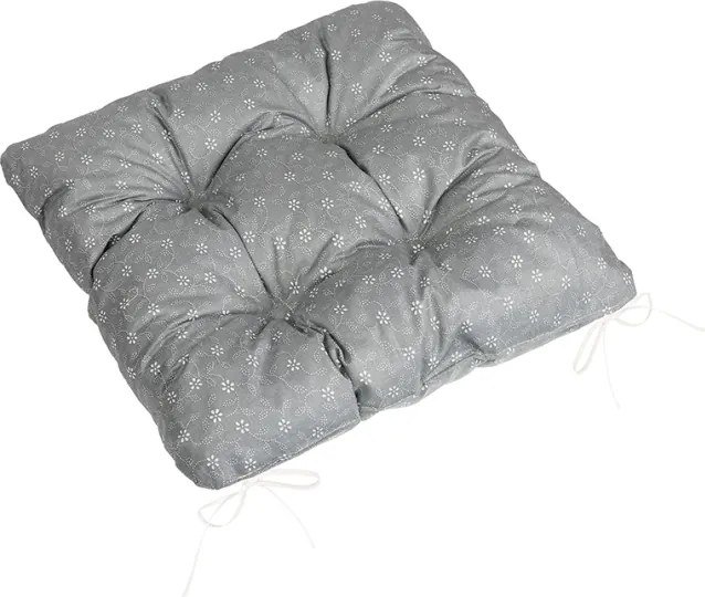 Bellatex Sedák Adéla prošívaný 40x40 cm Pnoucí kvítek Šedá,Bílá