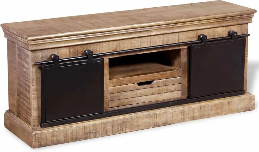 TV stolek s 2 posuvnými dvířky mangovníkové dřevo 110x30x45 cm 244019