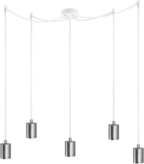 Bílé závěsné svítidlo s 5 kabely a objímkami ve stříbrné barvě Bulb Attack Cero