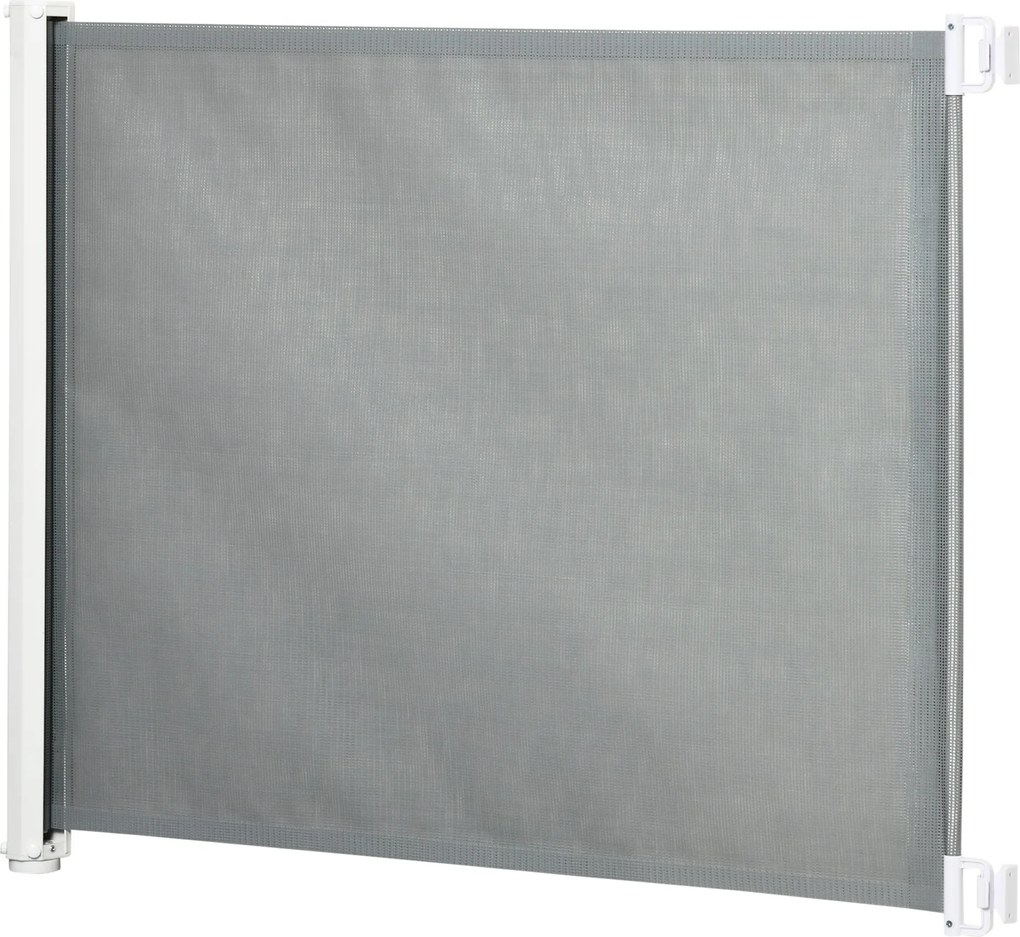PawHut Ochrana pro psy - Zábrana na schody s bezpečnostním rozdělením, otevírací zábrana, roztažná zábrana, roletka, plastová šedá 115 x 82,5 cm | Aos