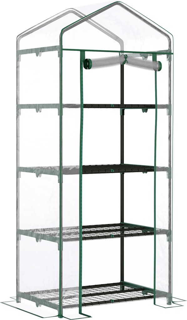 Fóliový skleník Outsunny Skleník pro rajčata se 4 policemi, chladicí rám v zelené barvě, 70x50x160cm