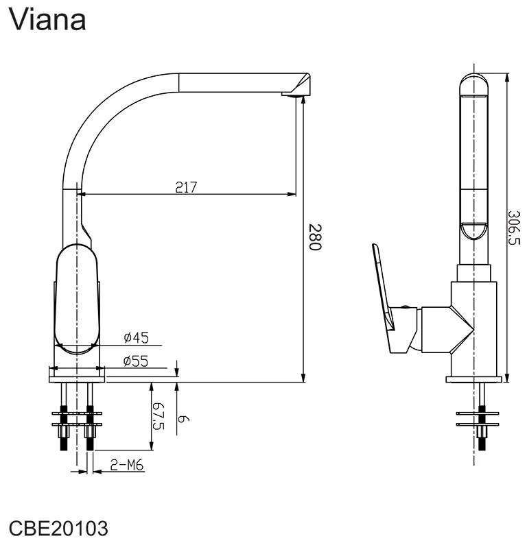 Mereo Dřezová stojánková baterie, Viana, s ramínkem nad pákou, výška 306 mm, chrom