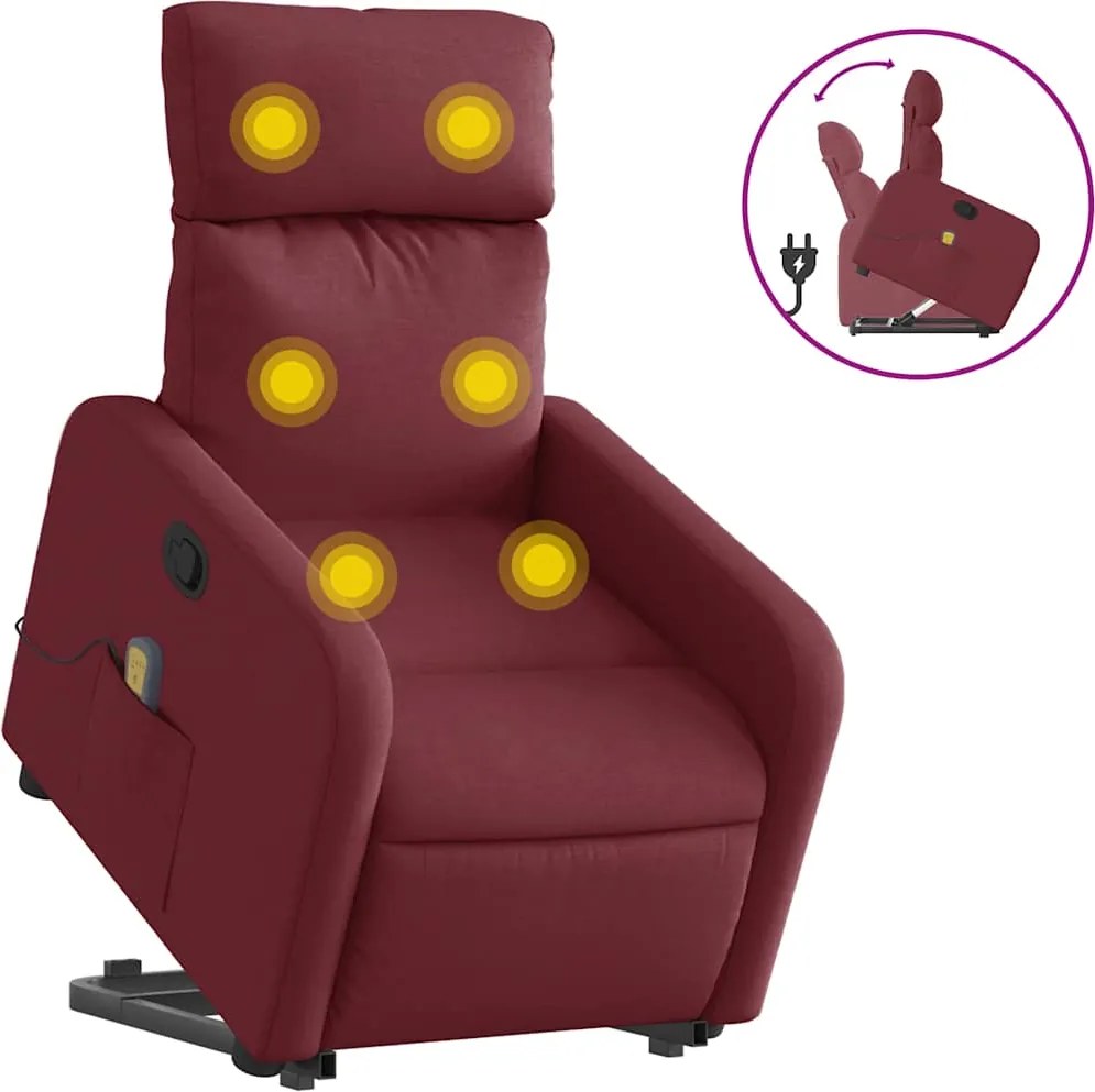 Zvedací masážní polohovací křeslo vínové textil 3206711