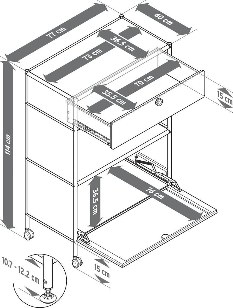 Tchibo - Kovová komoda »Cn3« s 1 zásuvkou a 1 výklopnými dvířky - barva: černá