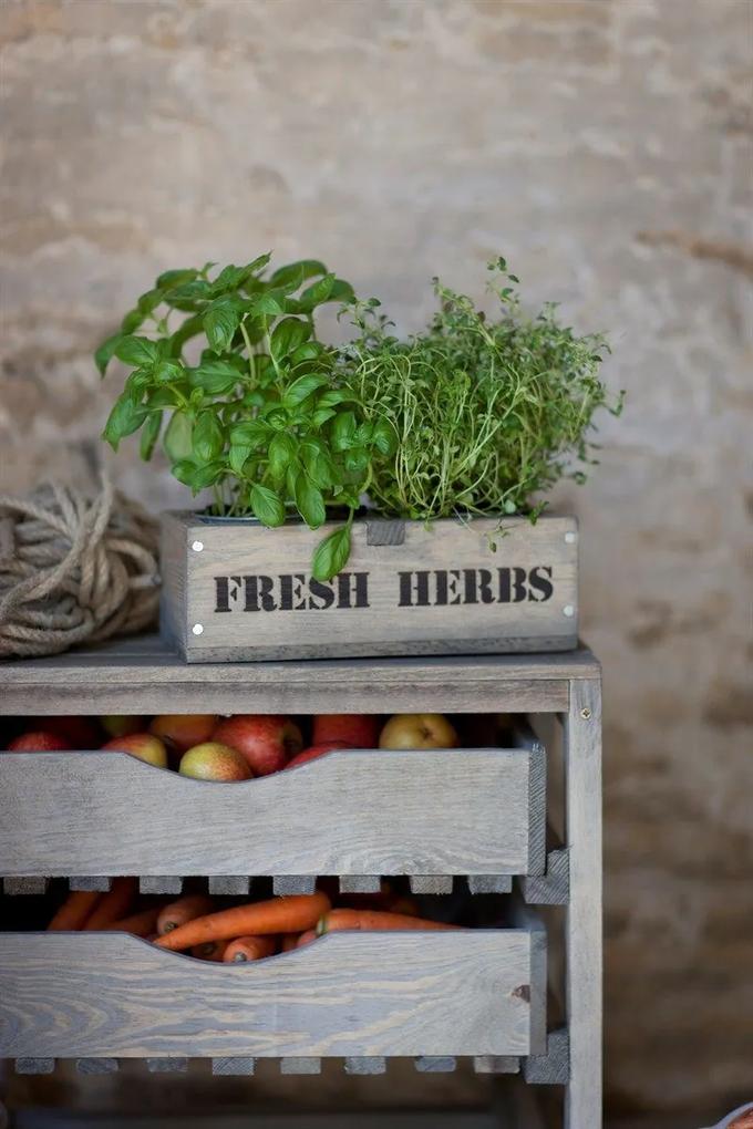 Garden Trading Dřevěný truhlík s květníčky Fresh herbs, hnědá barva, dřevo, zinek