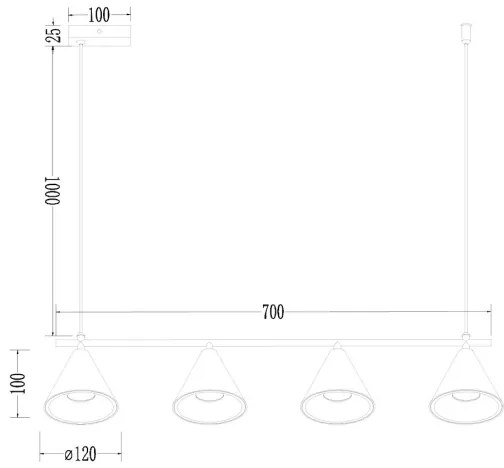Lustr na lanku CONE 4xGU10/10W/230V zlatá/černá