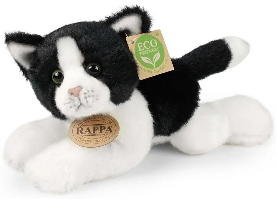 Rappa Plyšová kočka bílo-černá ležící 16 cm ECO-FRIENDLY