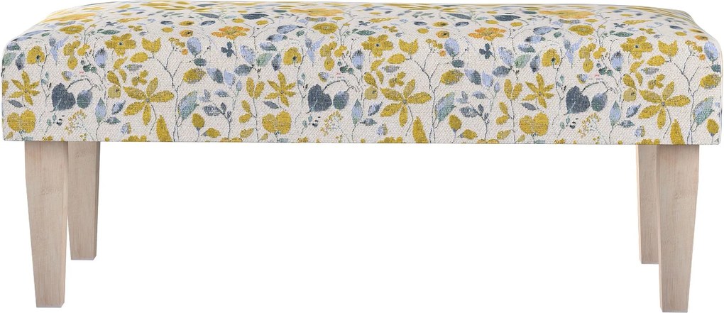 Dlouhá lavička 100x40cm barva žlutá látka pletený vzor, vzorované