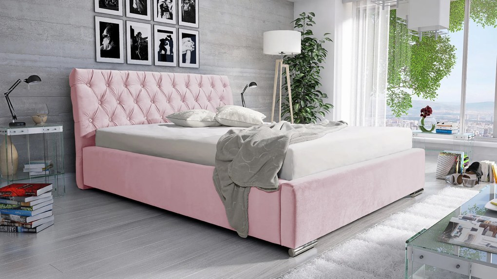 Eka Čalouněná postel LUXURIOUS 90x200 cm Barva látky Trinity: Krémově bíla (Trinity 2301), Úložný prostor: S kovovým rámem úložného prostoru