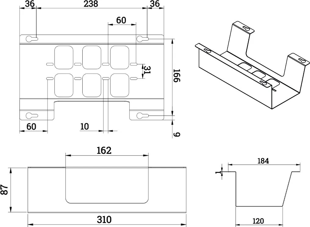In-Design Držák kabelů a zásuvek pod stůl BOXIT V bílý Šířka držáku kabelu: 310 mm