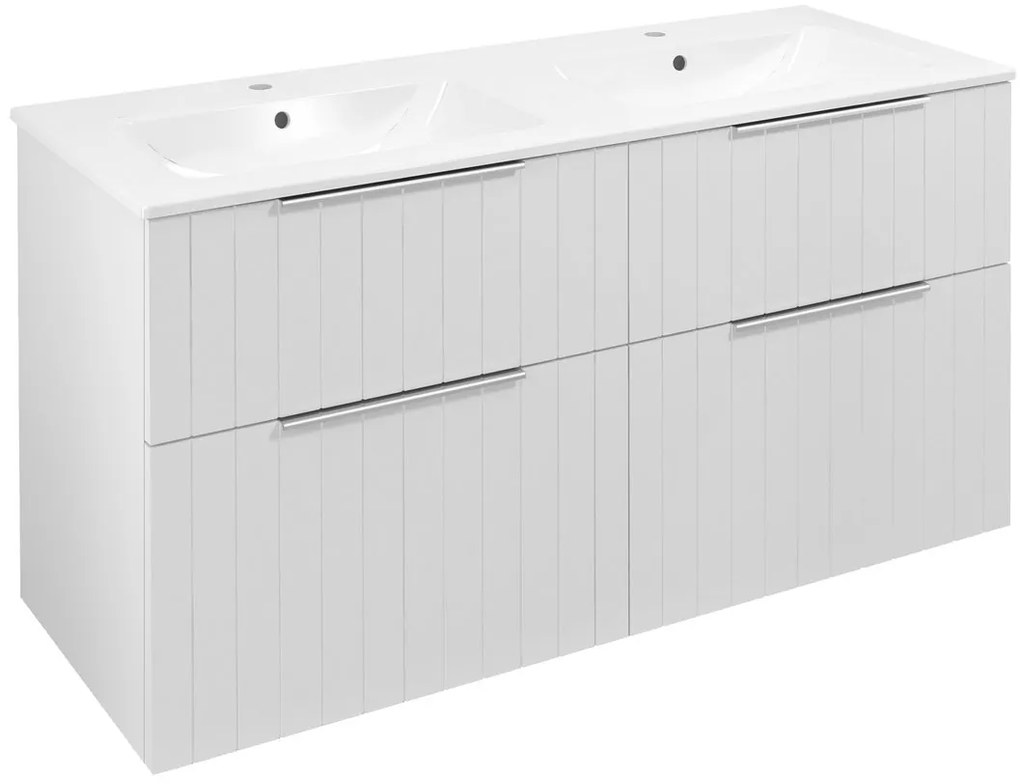 Sapho Sapho, CIRASA umyvadlová skříňka s dvojitým umyvadlem 121x66x46cm, bílá matná strip, CR121-3131S-21