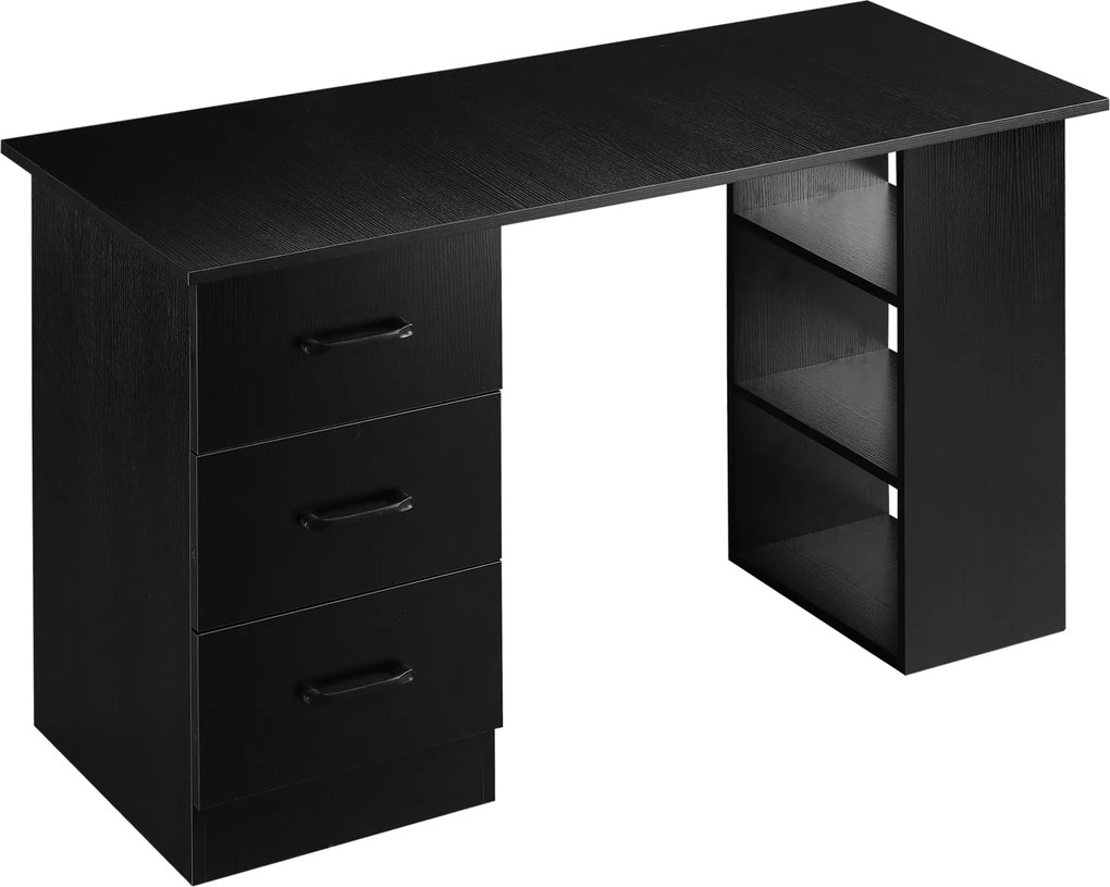 HOMCOM Počítačový stůl se 3 zásuvkami a 3 policemi, stůl do ložnice a kanceláře 120x49x72cm, černý
