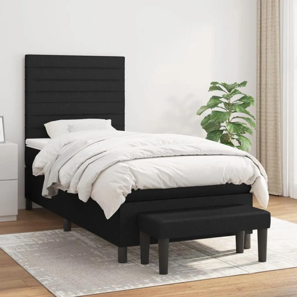 Box spring postel s matrací černá 100 x 200 cm textil,  3136655