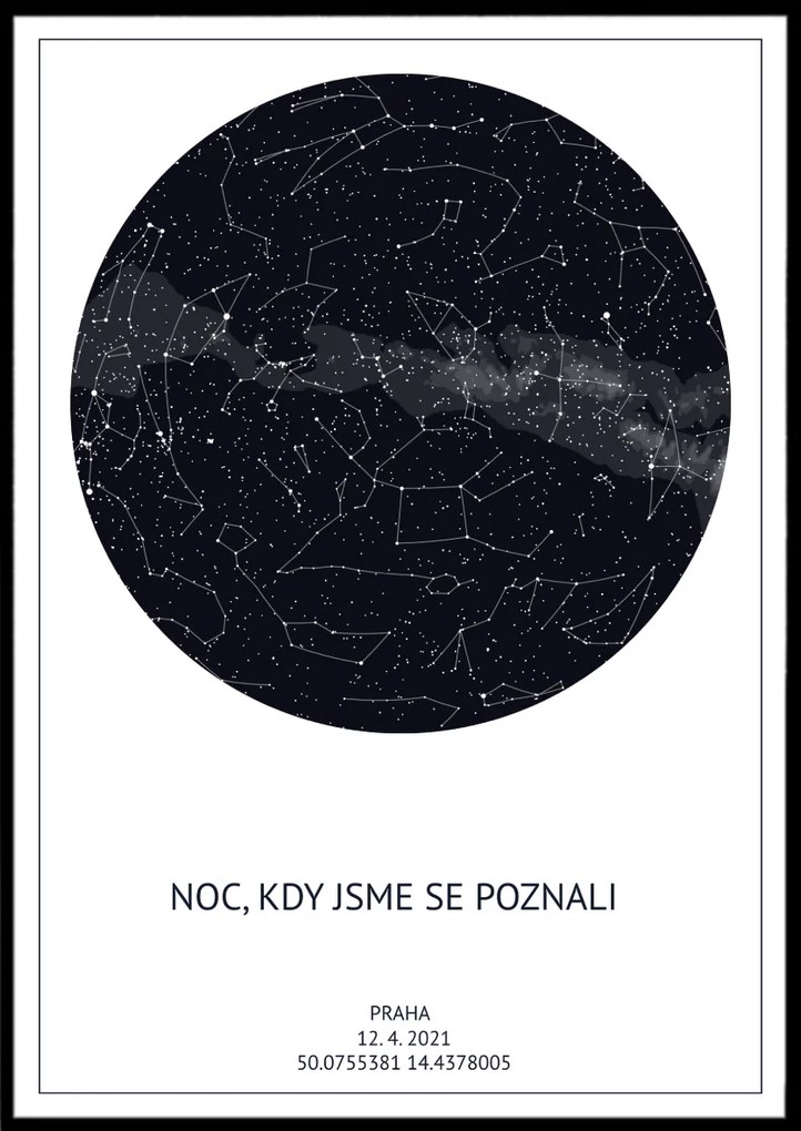 Plakát Hvězdná mapa vašeho životního okamžiku Velikost: A3 - 29,7x42 cm, Volba rámu: bez rámu, Vzhled: Červená hvězdná mlha