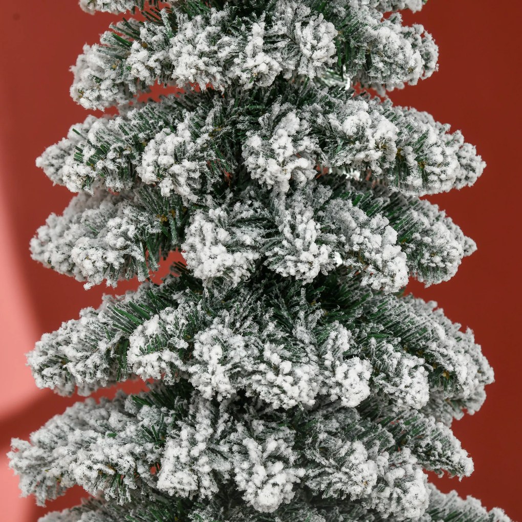 HOMCOM Umělý vánoční stromek, zasněžený, úzký design, nehořlavý, 180 cm, zelená/bílá