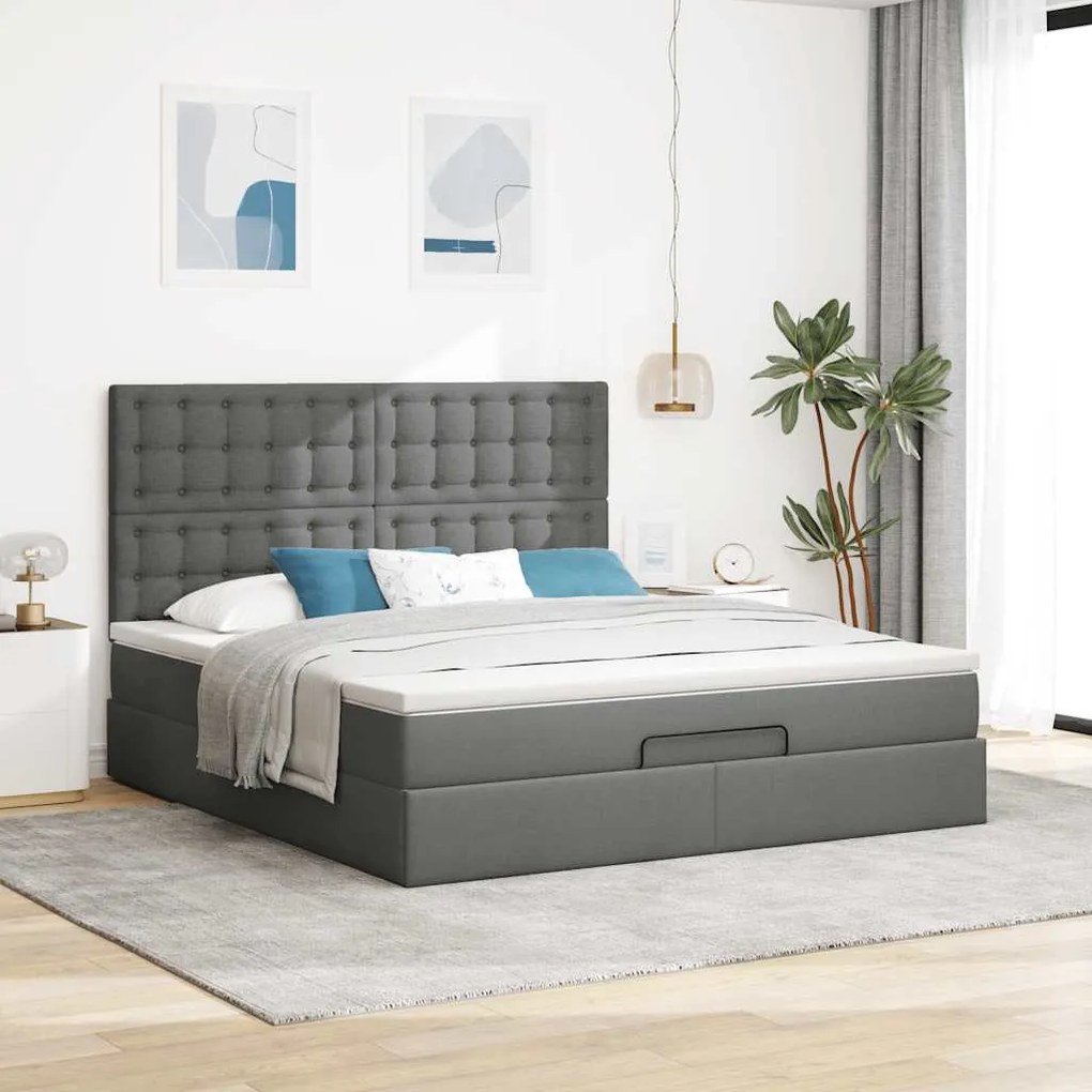 Osmanský rám postele s matrací tmavě šedá 160x200cm textil 3313335